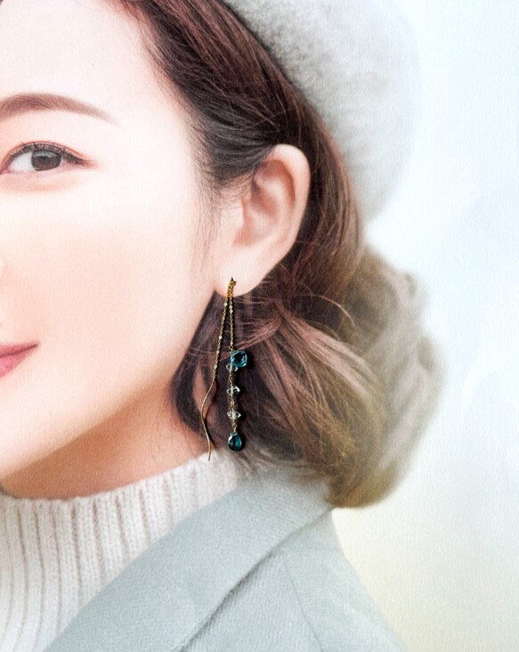 Blue angel14kgf/スイスブルートパーズx ブルージルコンピアス | iichi ハンドメイド・クラフト作品・手仕事品の通販