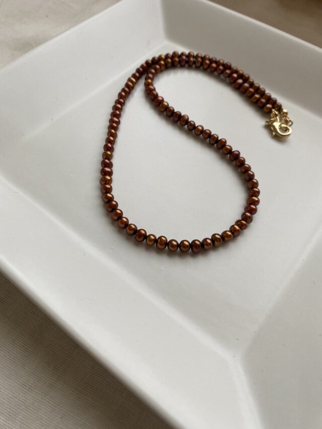 Pearls Necklaces:Metallic Chocolat Brown g | iichi ハンドメイド・クラフト作品・手仕事品の通販