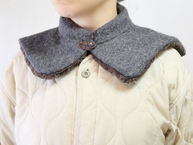 Attached collar c/#brown ブリティッシュツイード+ボア マフラー付け襟 | iichi 日々の暮らしを心地よくするハンドメイドやアンティークのマーケットプレイス