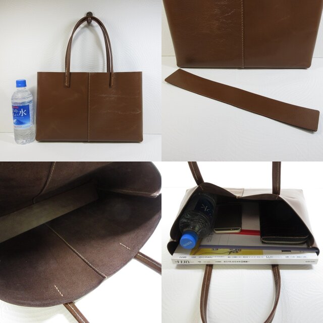 《牛革》A4対応・コーティングレザー・切り替えハンドステッチ・スリムトート・0218 | iichi ハンドメイド・クラフト作品・手仕事品の通販