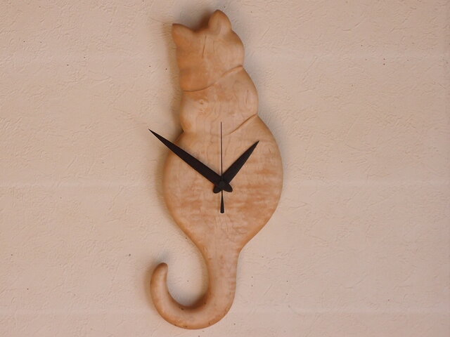 無垢の木の電波掛け時計 かえで ねこ 0019 | iichi ハンドメイド・クラフト作品・手仕事品の通販