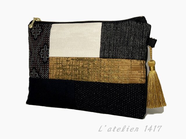フランスのインテリア生地 × 着物生地のポーチ【P16-05】 | iichi ハンドメイド・クラフト作品・手仕事品の通販