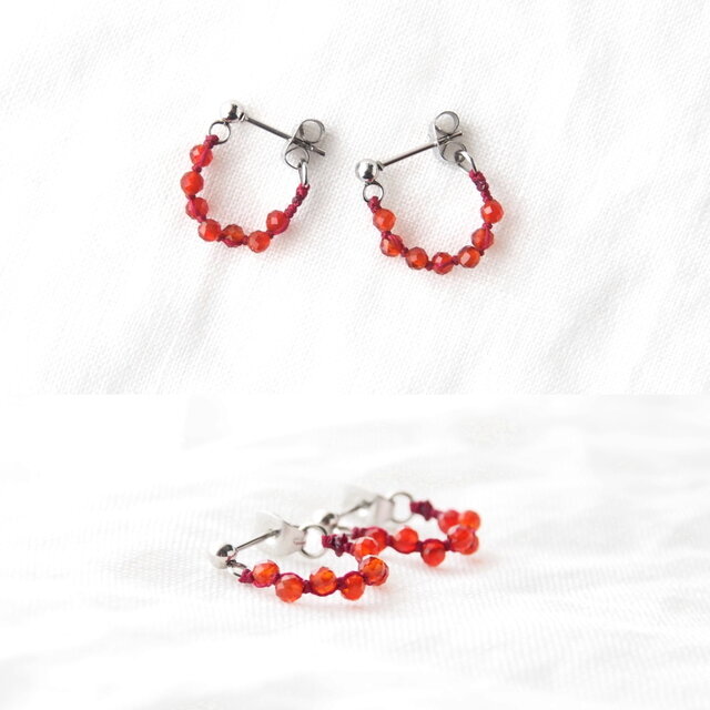 Zigzag Circle Pierce（レッドアゲート） | iichi ハンドメイド・クラフト作品・手仕事品の通販