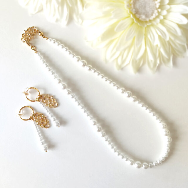 ハレノヒに..《2点Set＊イヤリング＆ネックレス》Infinity with Bubbles pearl/Gold | iichi ハンドメイド・クラフト作品・手仕事品の通販