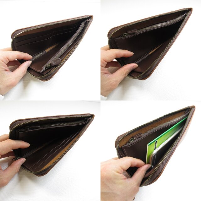 収納力抜群！牛革・厚手シュリンクレザー・L字ファスナーロングウォレット026 | iichi ハンドメイド・クラフト作品・手仕事品の通販