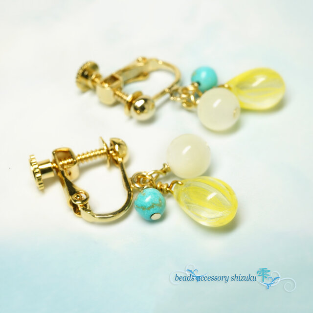 ストライプドロップ3色イヤリング＊MOP | iichi 日々の暮らしを心地よくするハンドメイドやアンティークのマーケットプレイス