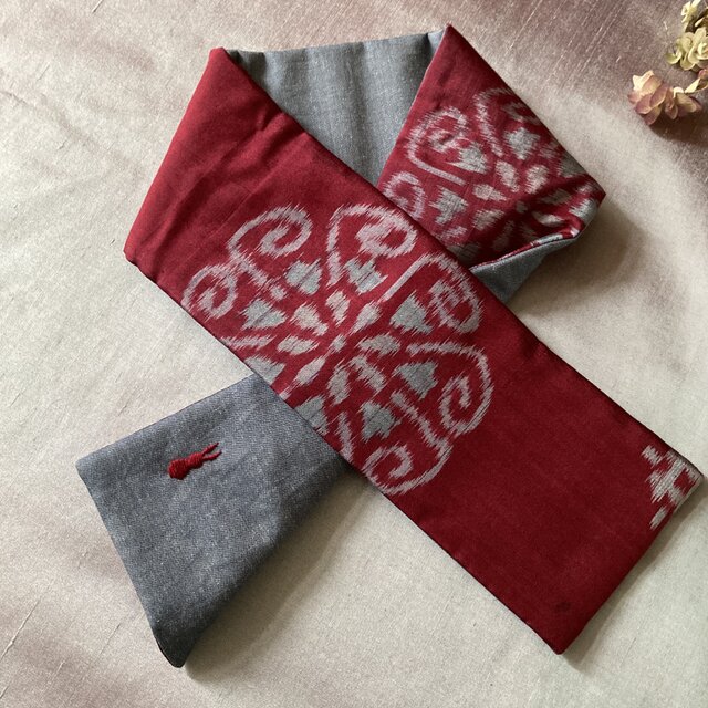 銘仙×ダンガリーの小さな襟巻き2129C ストール ネックウォーマー ダンガリー リバーシブル 着物リメイク | iichi ハンドメイド ...