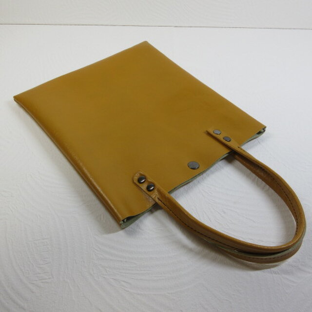 《牛革》ちょい持ちミニトート♪オレンジブラウン・ワンレザー仕上げ・0262 | iichi ハンドメイド・クラフト作品・手仕事品の通販