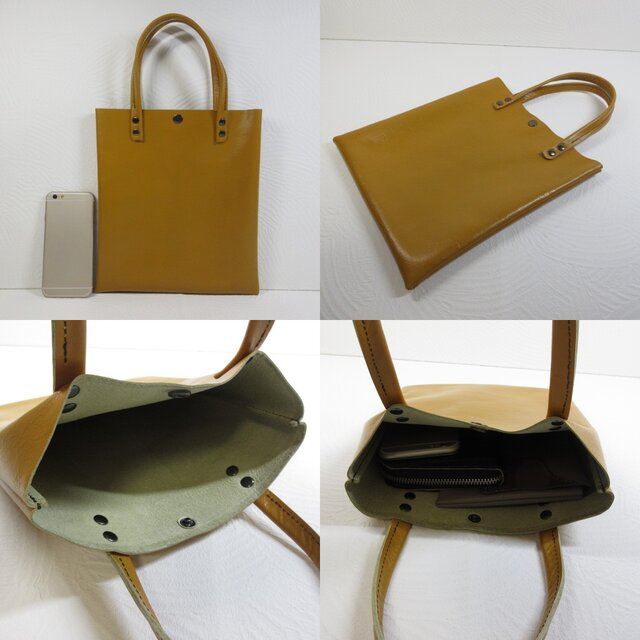 《牛革》ちょい持ちミニトート♪オレンジブラウン・ワンレザー仕上げ・0262 | iichi ハンドメイド・クラフト作品・手仕事品の通販