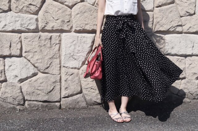 水玉ガーゼの8枚はぎリボンスカート No.211 | iichi 日々の暮らしを心地よくするハンドメイドやアンティークのマーケットプレイス