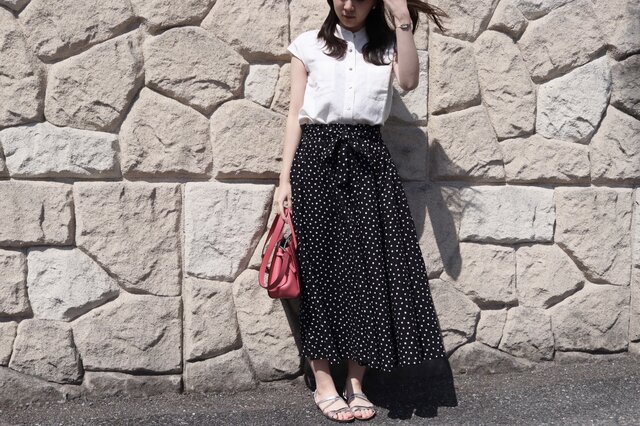 水玉ガーゼの8枚はぎリボンスカート No.211 | iichi 日々の暮らしを心地よくするハンドメイドやアンティークのマーケットプレイス