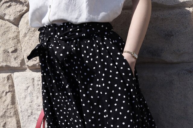 水玉ガーゼの8枚はぎリボンスカート No.211 | iichi 日々の暮らしを心地よくするハンドメイドやアンティークのマーケットプレイス