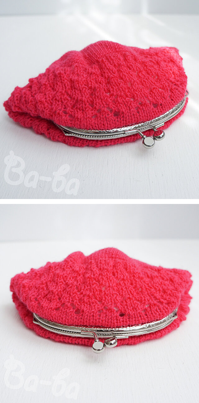ばあば作、さらに大きめ・透かし編みのたっぷりがま口（magenta・C1541） | iichi ハンドメイド・クラフト作品・手仕事品の通販