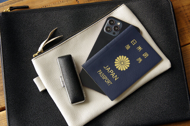 《LIONA》フラットポーチ ダークブラウン | iichi ハンドメイド・クラフト作品・手仕事品の通販