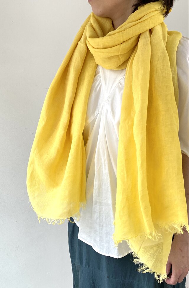 【送料無料】ナチュラルダイ リネン大判ストール｜ FUKUGI-YELLOW | iichi ハンドメイド・クラフト作品・手仕事品の通販