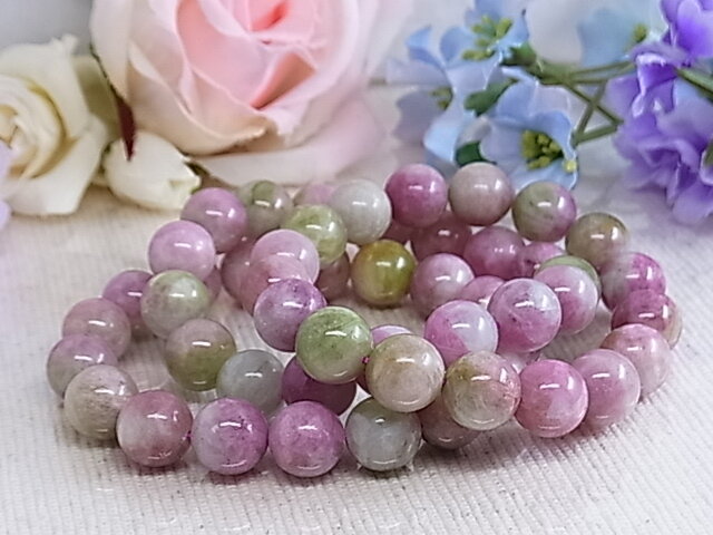 【三点限り】トルマリン 大粒11㎜ ふんわり ピンク グリーン マイナスイオン ストレス軽減 天然石ブレスレット G33 | iichi ハンドメイド・クラフト作品・手仕事品の通販