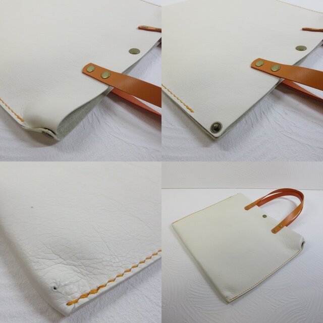 《牛革》B5対応フラットトート・オフホワイト・ソフトレザー・0359 | iichi ハンドメイド・クラフト作品・手仕事品の通販