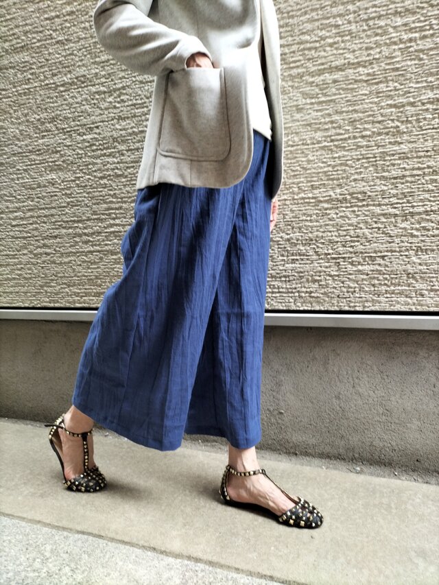 『リネン♥爽やか・ネイビーブルー』ワイドパンツ♥【M~4L】 | iichi 日々の暮らしを心地よくするハンドメイドやアンティークのマーケットプレイス
