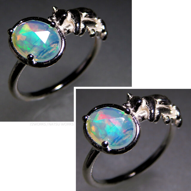 オパールと猫 リング / Opal & Cat Ring rc | iichi 日々の暮らしを心地よくするハンドメイドやアンティークのマーケットプレイス