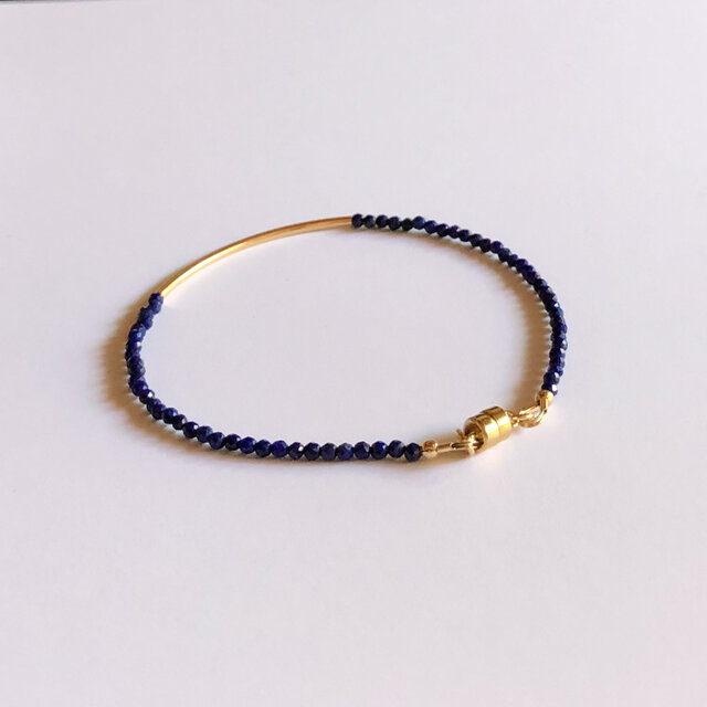 瑠璃色ラピスラズリのシンプルブレスレット14KG | iichi ハンドメイド・クラフト作品・手仕事品の通販