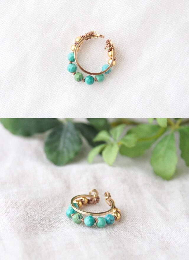 Circle W Cuff -片耳-（Turquoise） | iichi ハンドメイド・クラフト作品・手仕事品の通販