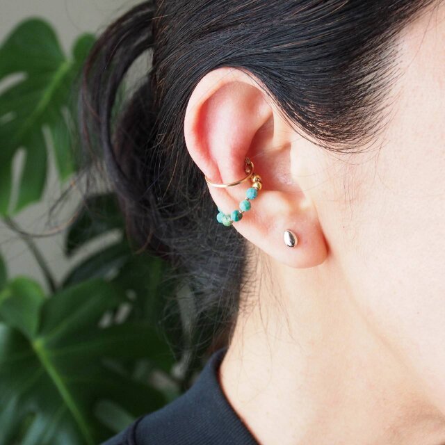 Circle W Cuff -片耳-（Turquoise） | iichi ハンドメイド・クラフト作品・手仕事品の通販