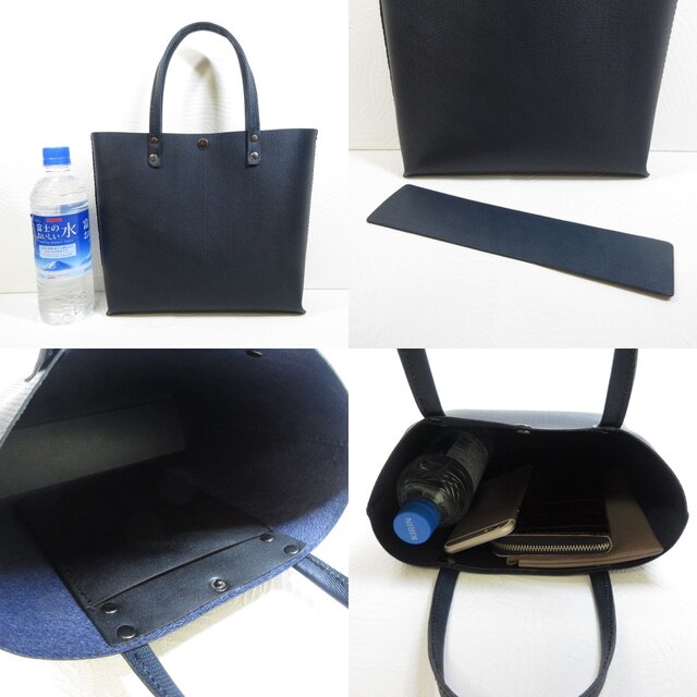 《牛革》ワンレザー・ネイビー型押しレザー・スクエアミニトート・0320 | iichi ハンドメイド・クラフト作品・手仕事品の通販