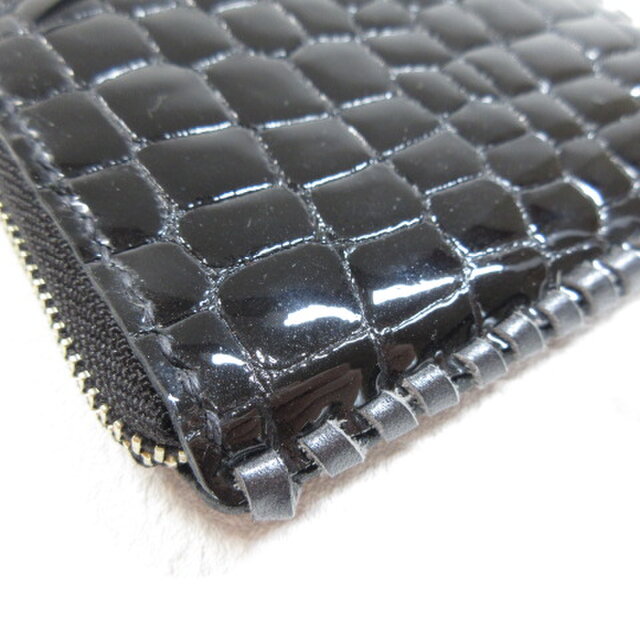 牛革・スリムタイプ・L字ファスナー・ミニウォレット・エナメル型押しクロコ・0024 | iichi ハンドメイド・クラフト作品・手仕事品の通販