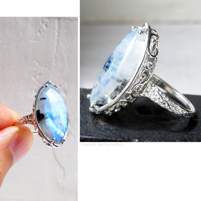 トルマリン in ムーンストーンリング / Tourmaline in Moonstone Ring | iichi ハンドメイド・クラフト作品・手仕事品の通販