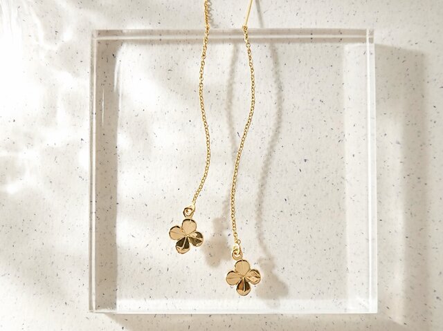 K14GF Four Leaf Clover Threader Earrings K18GP | iichi ハンドメイド・クラフト作品・手仕事品の通販