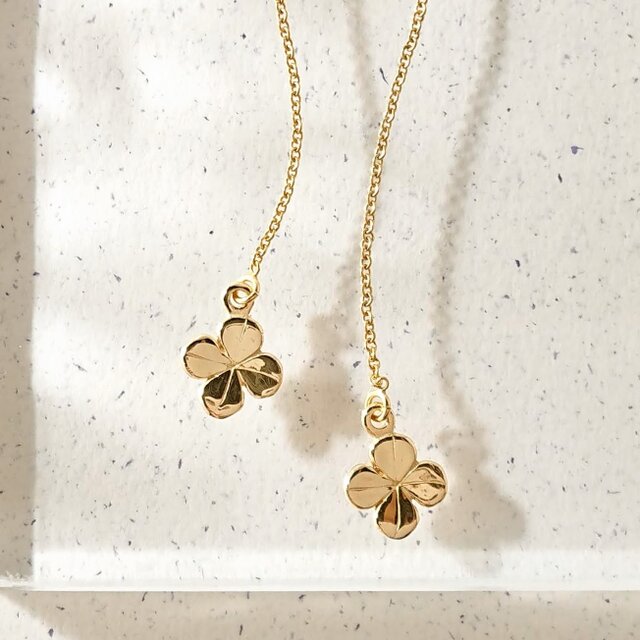 K14GF Four Leaf Clover Threader Earrings K18GP | iichi ハンドメイド・クラフト作品・手仕事品の通販
