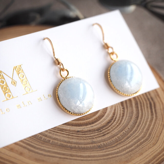 七宝焼 14kgf Mini Circleピアス ~Moonstone~ | iichi ハンドメイド・クラフト作品・手仕事品の通販