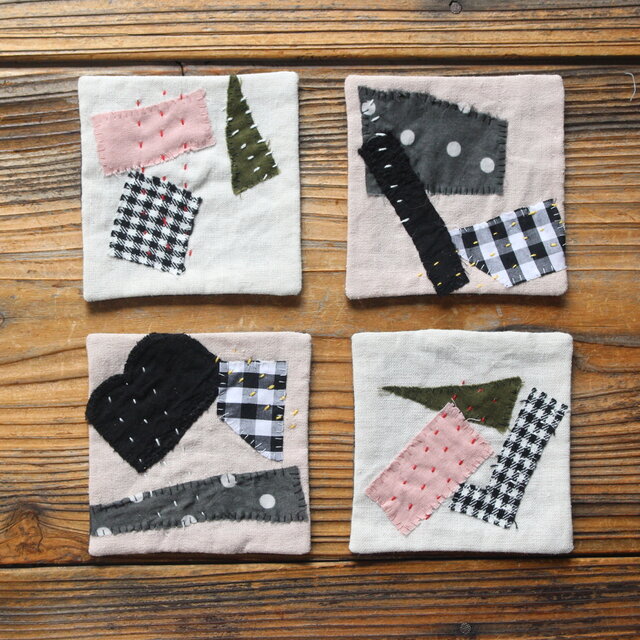 ちくちくコラージュ＊コースター4枚セット | iichi ハンドメイド・クラフト作品・手仕事品の通販