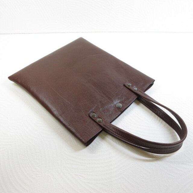 《牛革》ちょい持ちミニトート♪ダークブラウン・ソフトレザー・ワンレザー仕上げ・0322 | iichi ハンドメイド・クラフト作品・手仕事品の通販