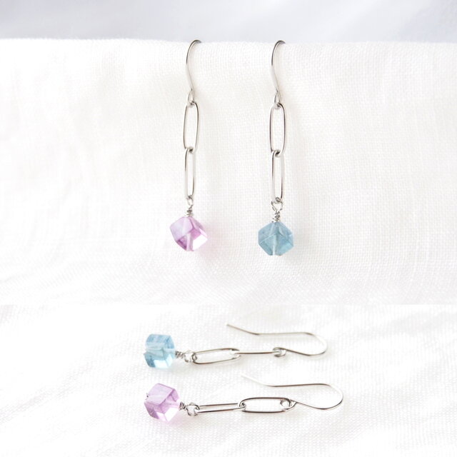 Oval-Chain&Cube Pierce（フローライト） | iichi ハンドメイド・アンティーク・食品・ギフト・手作り