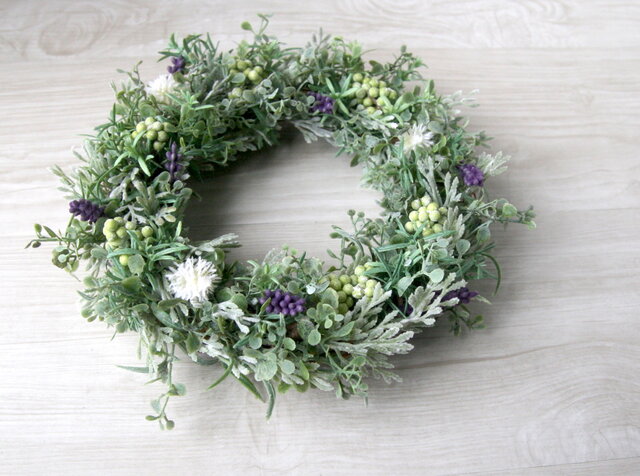 Lavender green wreath -Artificial flower- | iichi ハンドメイド・クラフト作品・手仕事品の通販