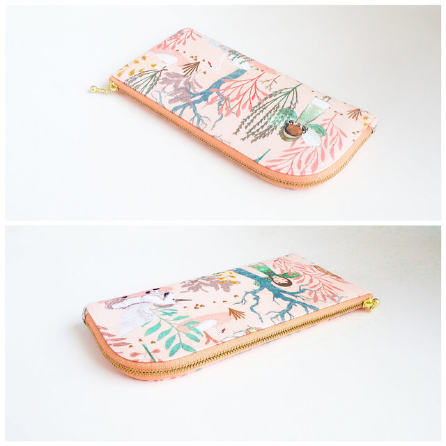 L字ファスナー長財布 妖精の森 ピーチ ＊441＊ | iichi ハンドメイド・クラフト作品・手仕事品の通販