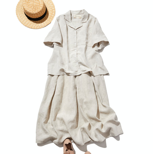 お得な2点セット コットンリネン開襟シャツ＋裏地付スカート 220511-2 210807-4 | iichi ハンドメイド・クラフト作品・手仕事品の通販