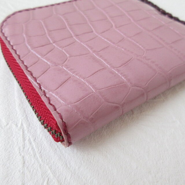 牛革・L字ファスナーショートウォレット・型押しクロコ・0487 | iichi ハンドメイド・クラフト作品・手仕事品の通販