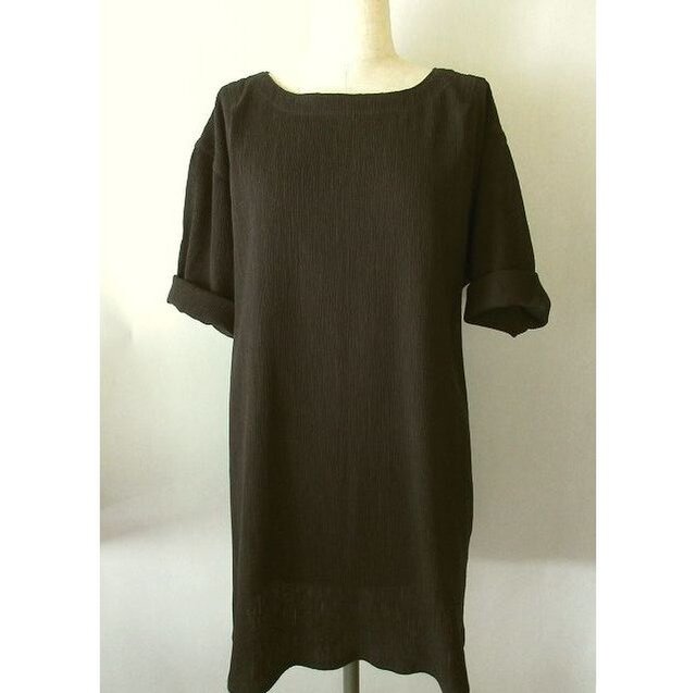 1）Tシャツ型ブラウス・黒楊柳・着丈77cm | iichi ハンドメイド・クラフト作品・手仕事品の通販