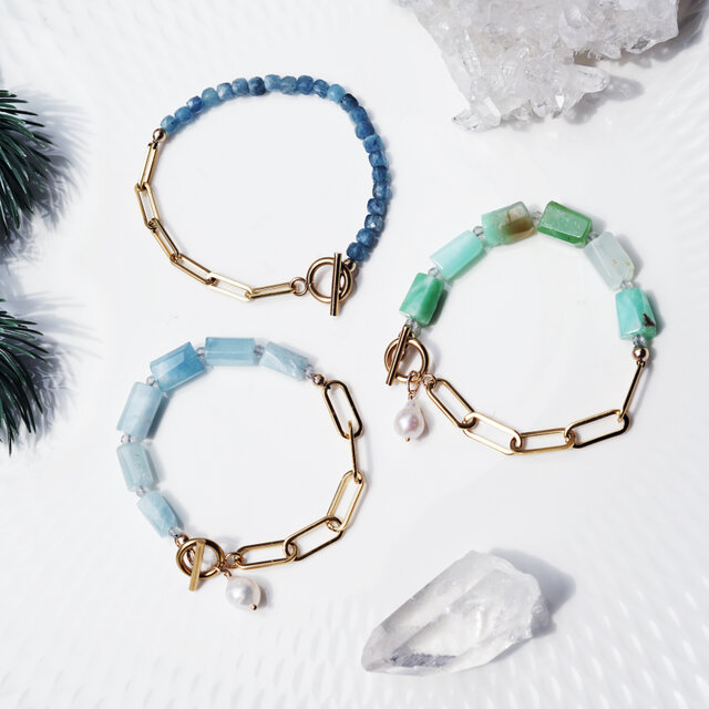 ディープブルーアクアマリンのサージカルステンレス・マンテルブレスレット ～Lagoon | iichi ハンドメイド・クラフト作品・手仕事品の通販