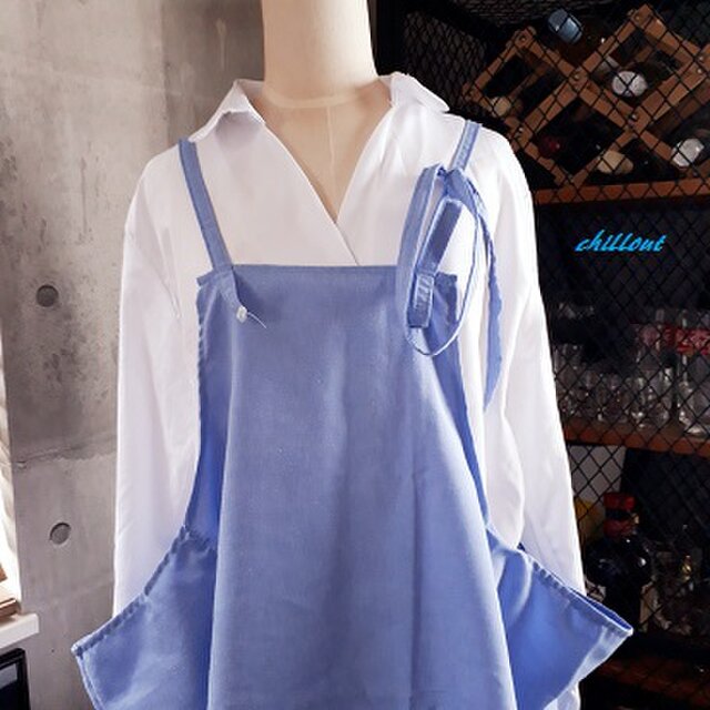 【背中がかわいい】エプロンドレス：ソーダ【0367】 | iichi ハンドメイド・クラフト作品・手仕事品の通販