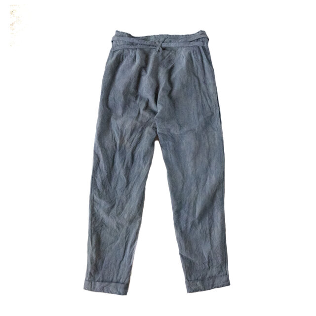 フレンチヴィンテージリネン(麻)ダスキーブルー、ドローストリング手染めパンツMOMOZONO original | iichi ハンドメイド ...