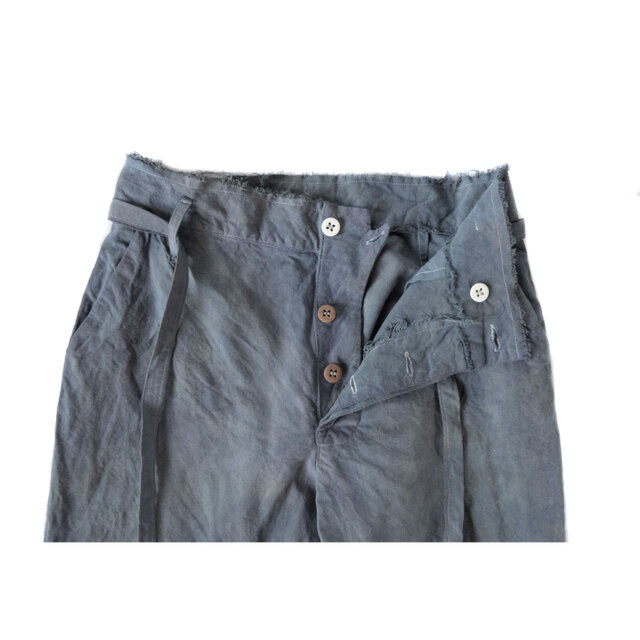 フレンチヴィンテージリネン(麻)ダスキーブルー、ドローストリング手染めパンツMOMOZONO original | iichi ハンドメイド ...