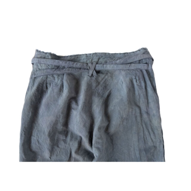 フレンチヴィンテージリネン(麻)ダスキーブルー、ドローストリング手染めパンツMOMOZONO original | iichi ハンドメイド ...