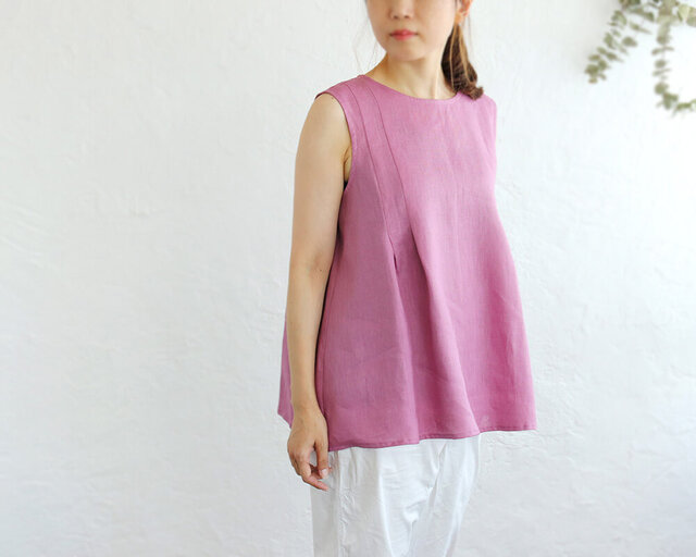 リネン ノースリーブブラウス drop （ダスティピンク）TP25 | iichi 日々の暮らしを心地よくするハンドメイドやアンティークのマーケットプレイス