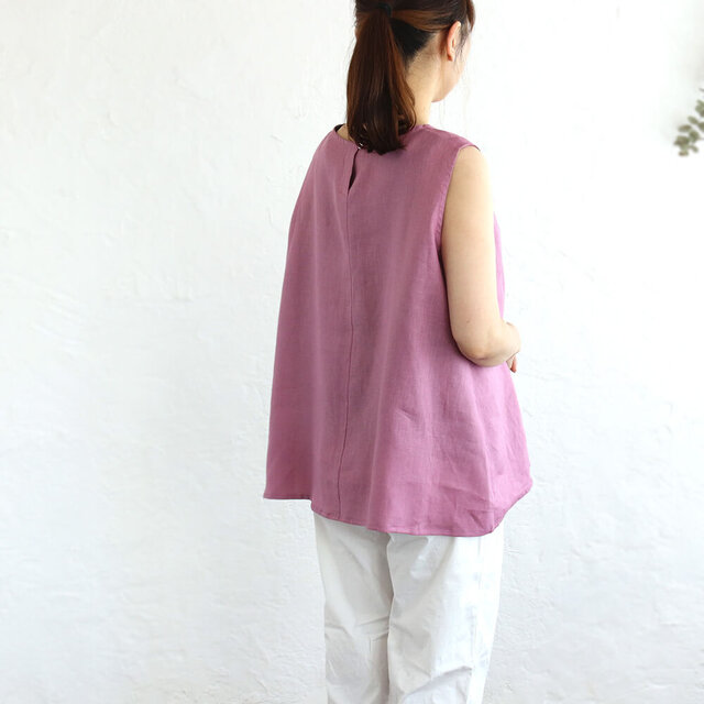 リネン ノースリーブブラウス drop （ダスティピンク）TP25 | iichi 日々の暮らしを心地よくするハンドメイドやアンティークのマーケットプレイス