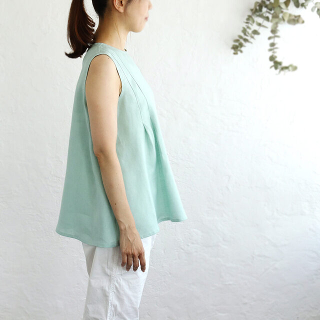 リネン ノースリーブブラウス drop （セージグリーン）TP25 | iichi ハンドメイド・クラフト作品・手仕事品の通販