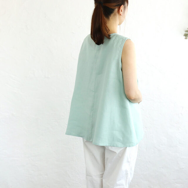 リネン ノースリーブブラウス drop （セージグリーン）TP25 | iichi ハンドメイド・クラフト作品・手仕事品の通販