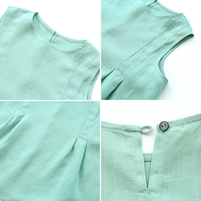 リネン ノースリーブブラウス drop （セージグリーン）TP25 | iichi ハンドメイド・クラフト作品・手仕事品の通販